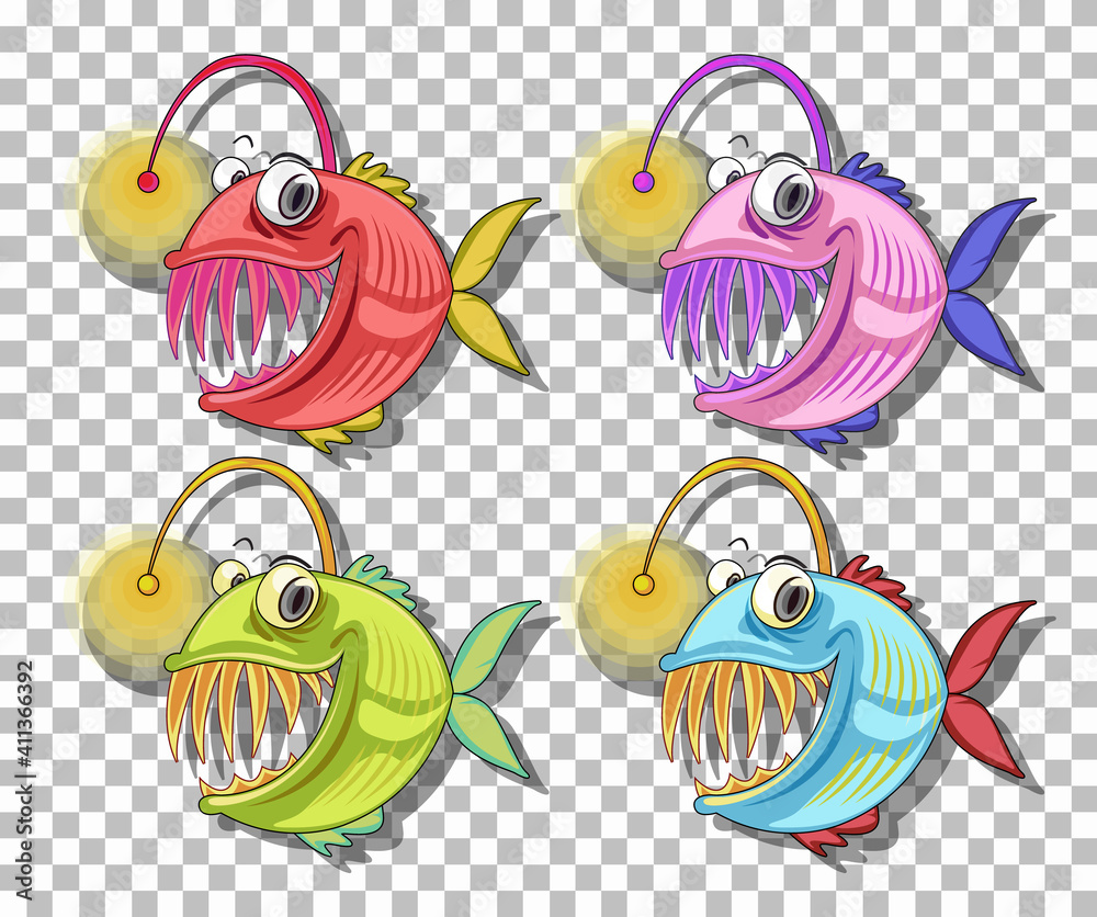 Angler Fish cartoon character isolated on transparent background Stock ...
