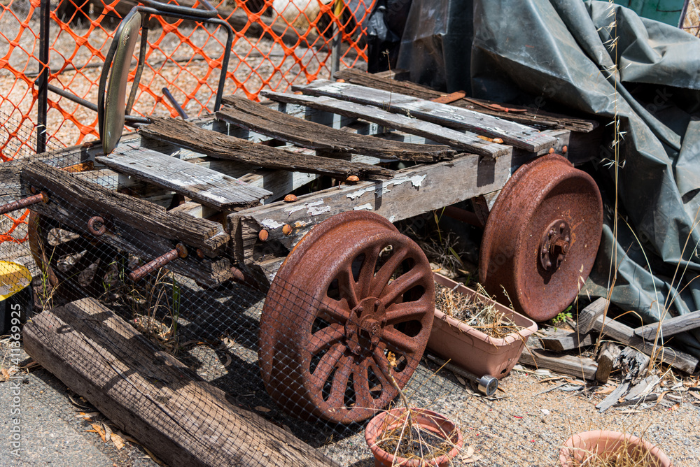 Old cargo trolley on display at the Northam Railway Station Museum ...