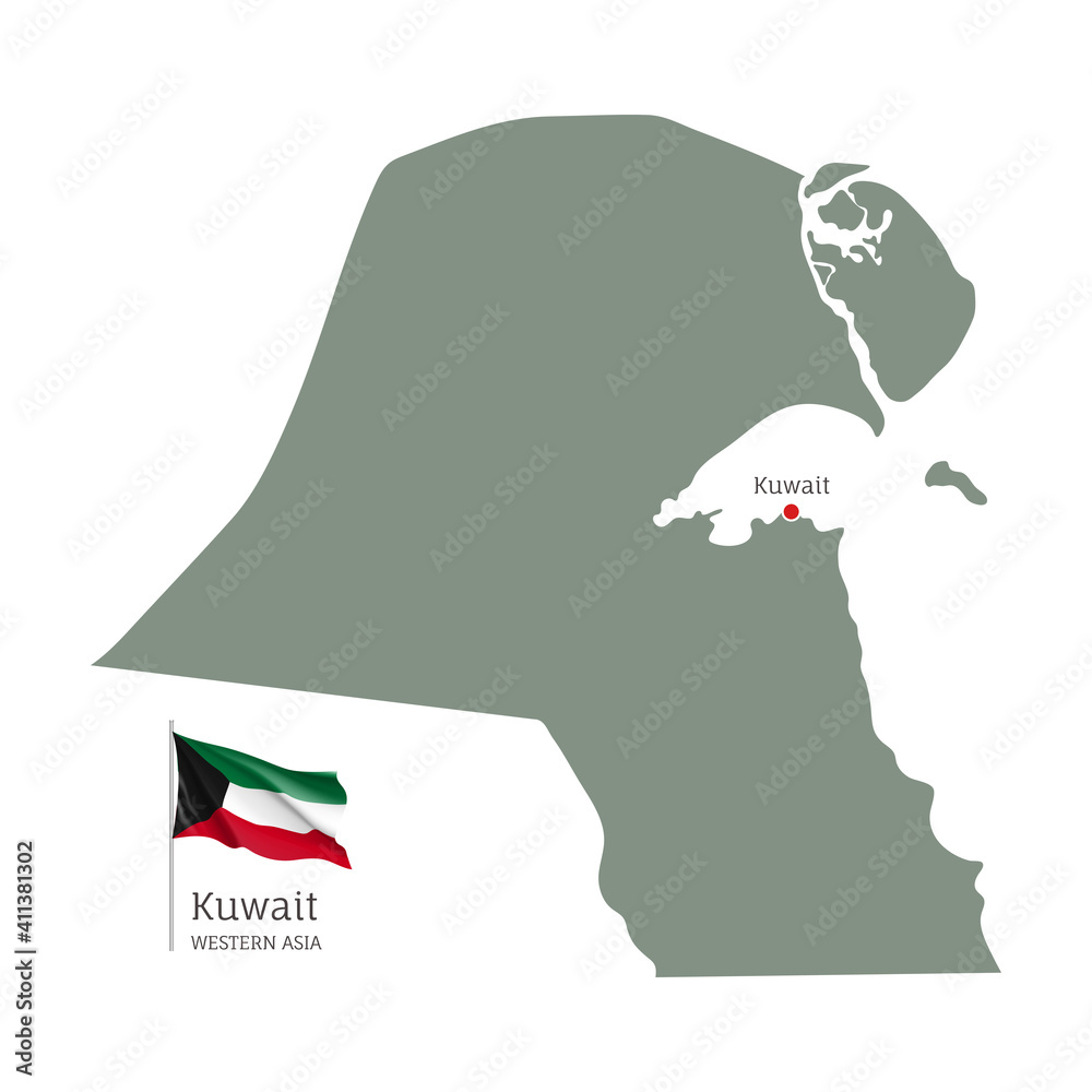 Silhouette of Kuwait country map. Highly detailed editable map of ...