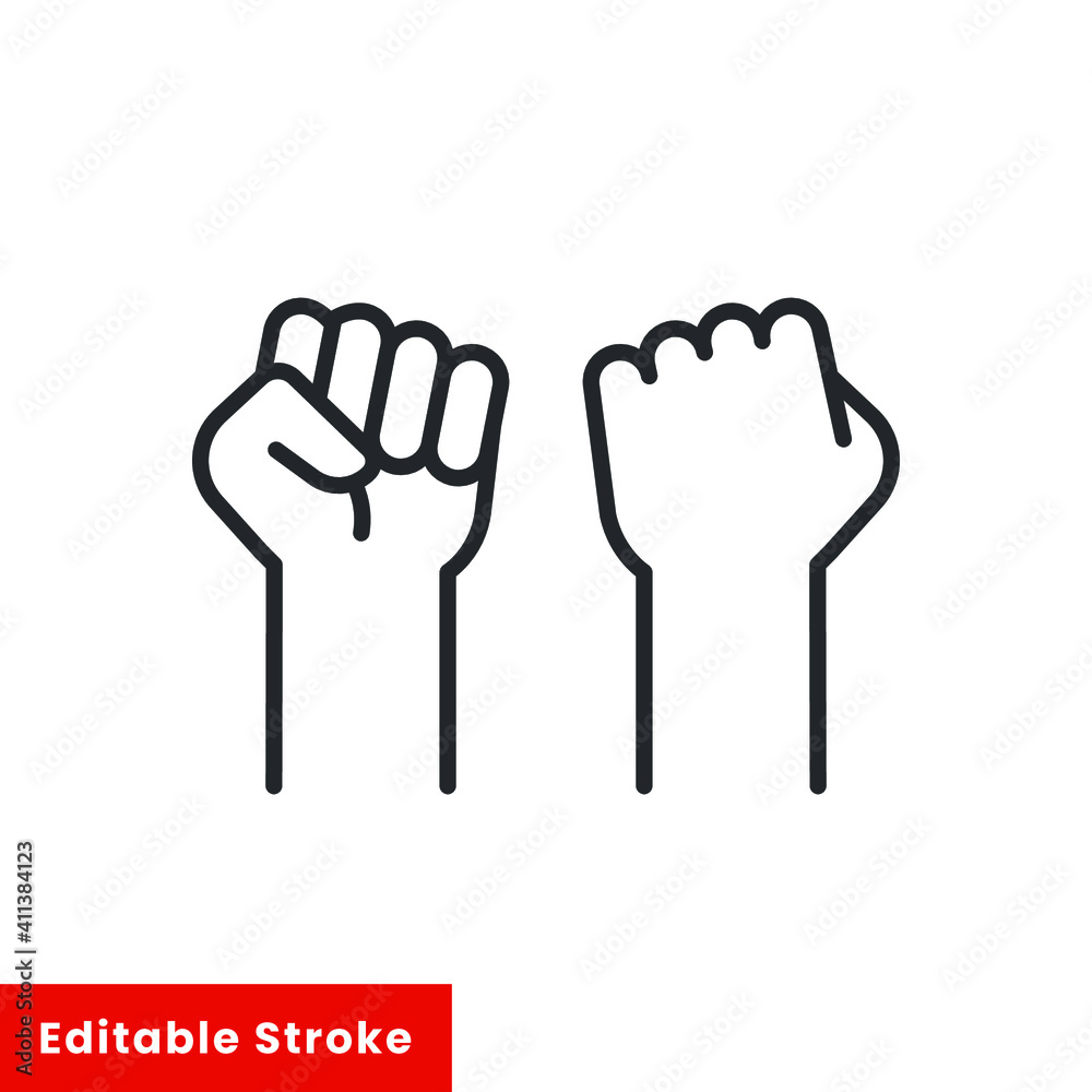 Fist raised up, strong arm line icon. Outline style sign for web and ...