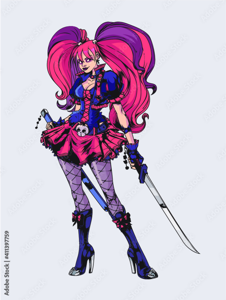 Comicbook Goth Girl with sword Stock Vector | Adobe Stock