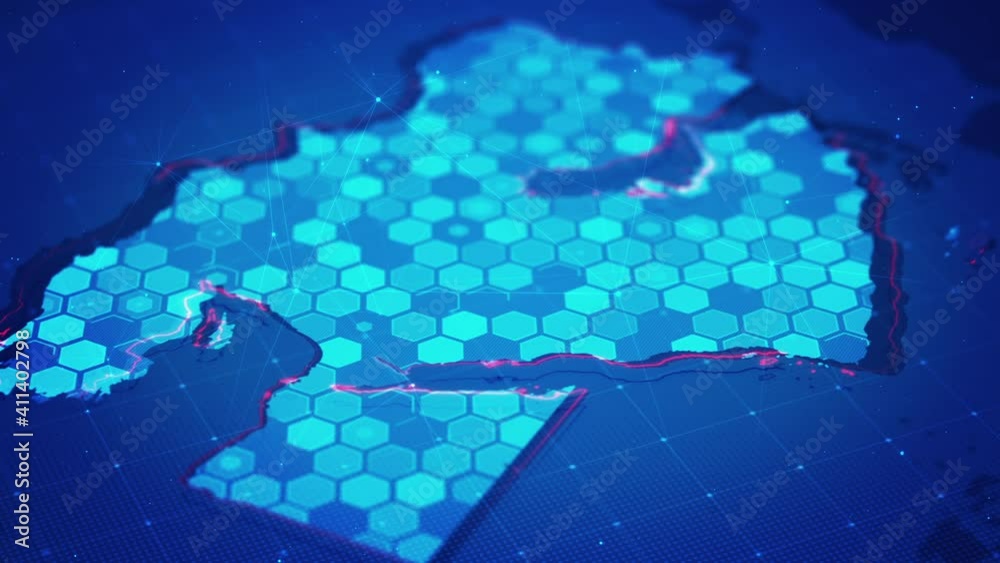 Digital hexagons in middle east map. Technology digital map of cyber ...