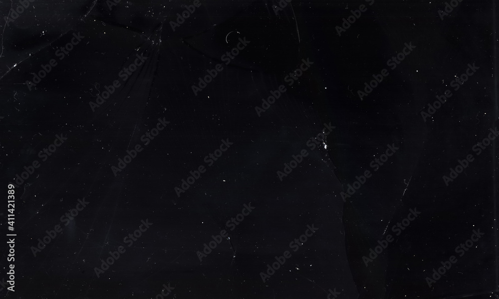 Fractured texture overlay. Broken laptop screen. Black crashed stained ...