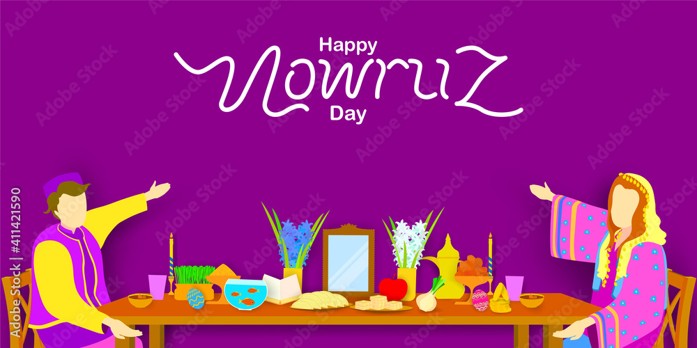 Nowruz celebration eating with family at Haft Seen traditional table ...