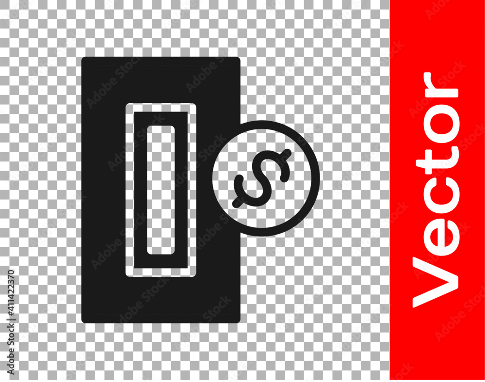 Black Hand inserting coin to a slot on a vending machine or arcade ...