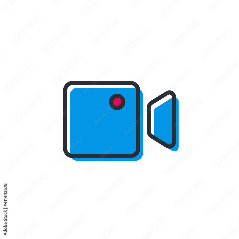 Movie film camera icon, color, line, outline vector sign, linear style ...