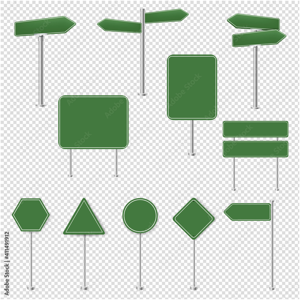 Big Set Green Stop Signs And Traffic Sign Collection Transparent ...