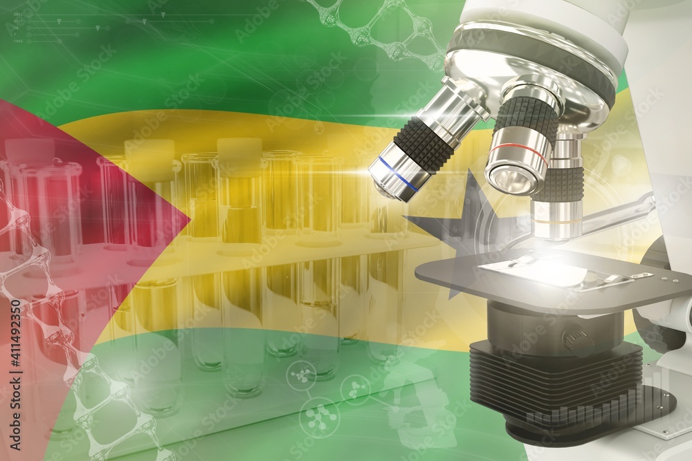 Microscope on Sao Tome and Principe flag - science development digital ...