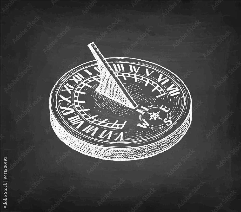 Chalk sketch of sundial. Stock Vector | Adobe Stock