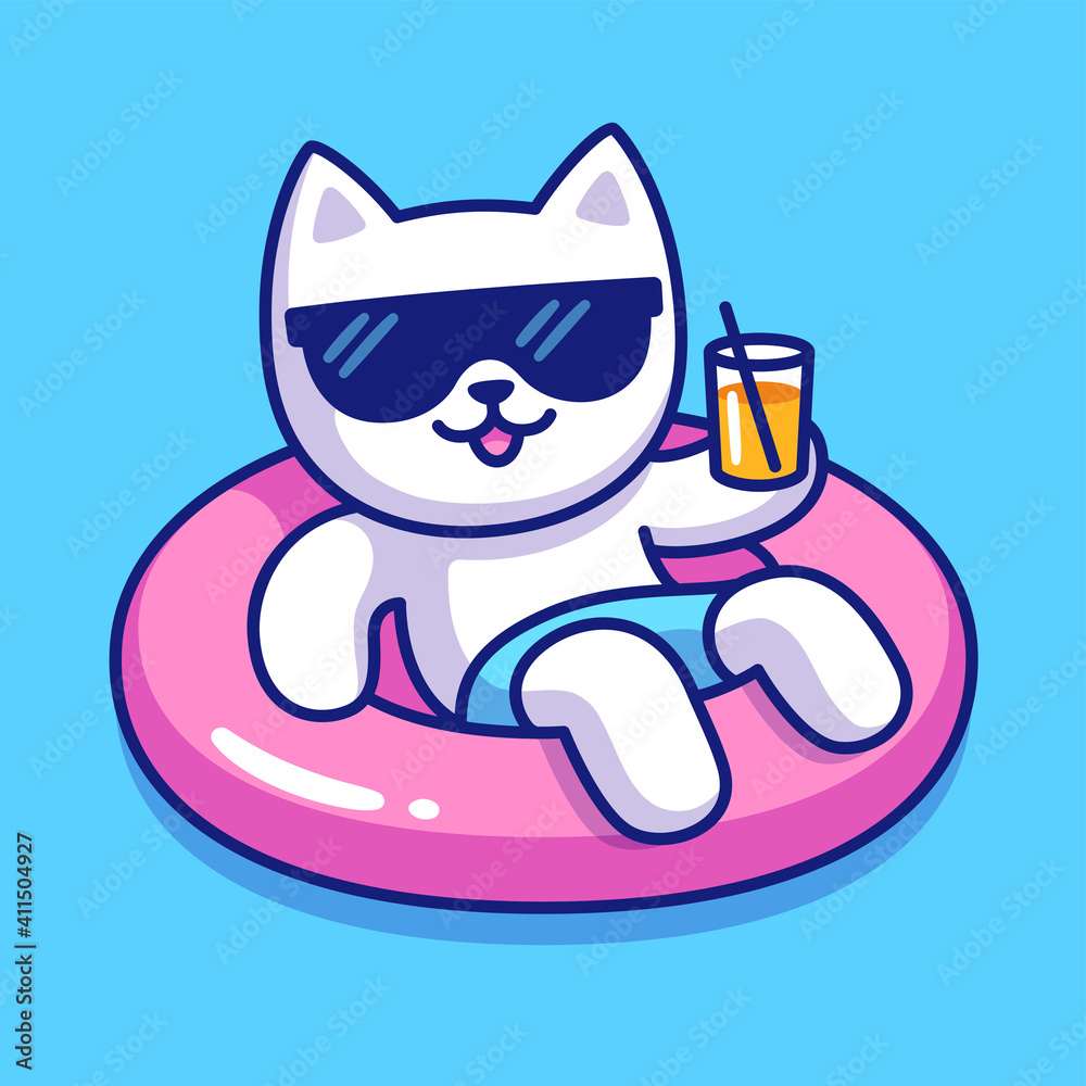 Cartoon cat pool float vacation Stock Vector | Adobe Stock