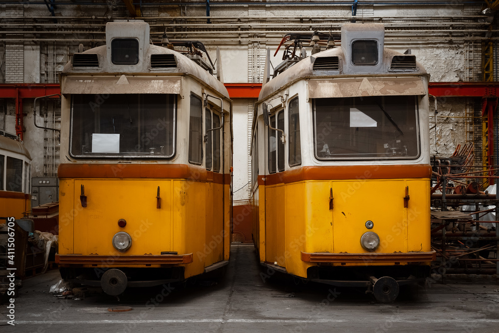 old trams in an abandoned in station Stock Photo | Adobe Stock