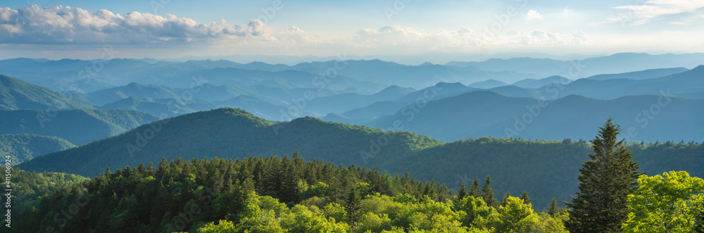 Blue Ridge Parkway summer Landscape. Beautiful mountain panorama with ...