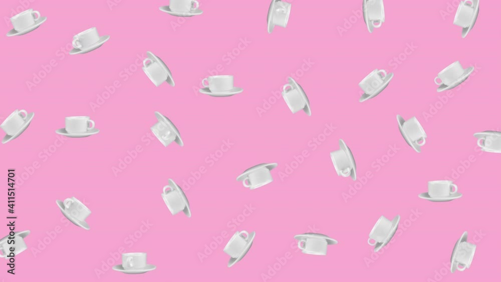 empty coffee cups wiggle on a pink background. seamless looping ...