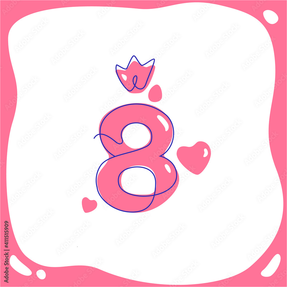 Cartoon number eight for kids birthday. Vector line art. one line ...