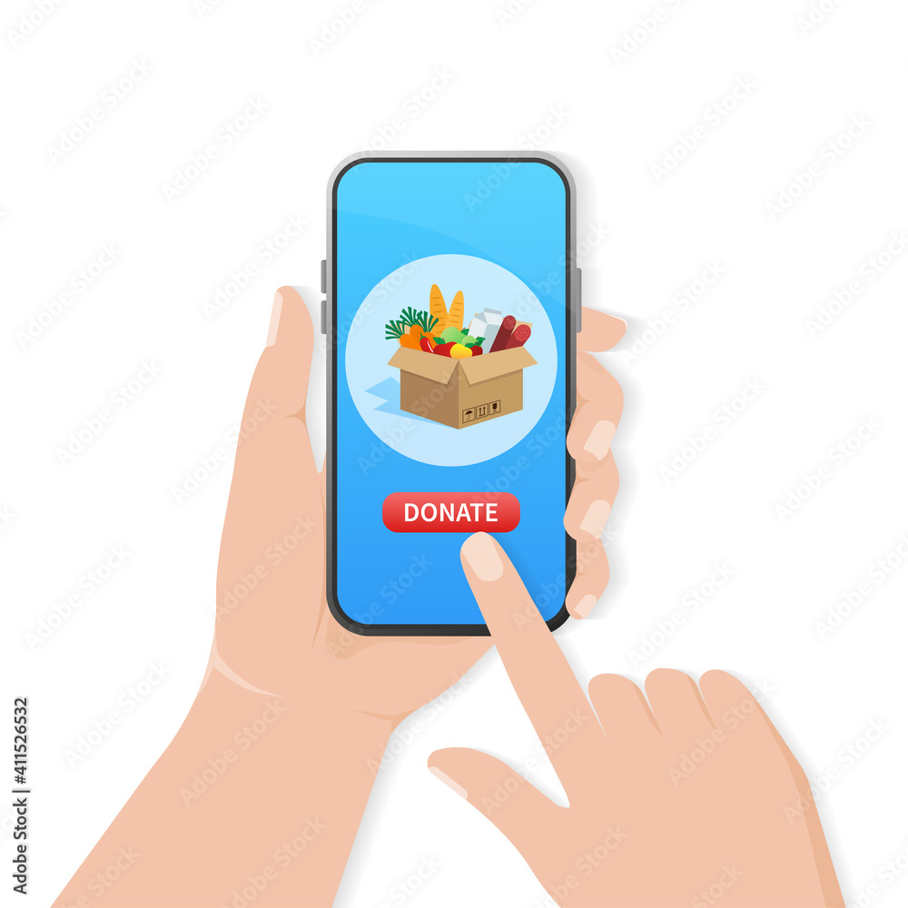 Cartoon food donation for flyer design. Food in carton box. Cartoon ...