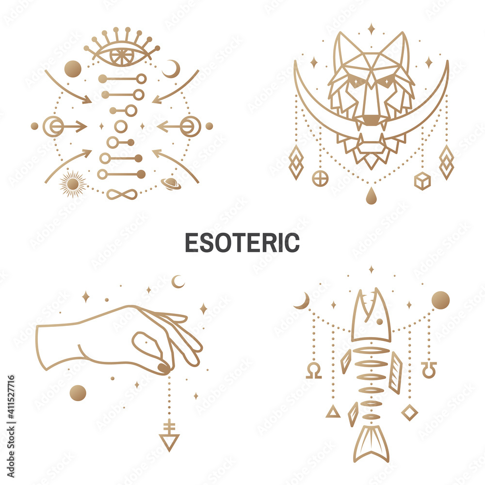 Esoteric symbols. Vector Thin line geometric badge. Outline icon for ...