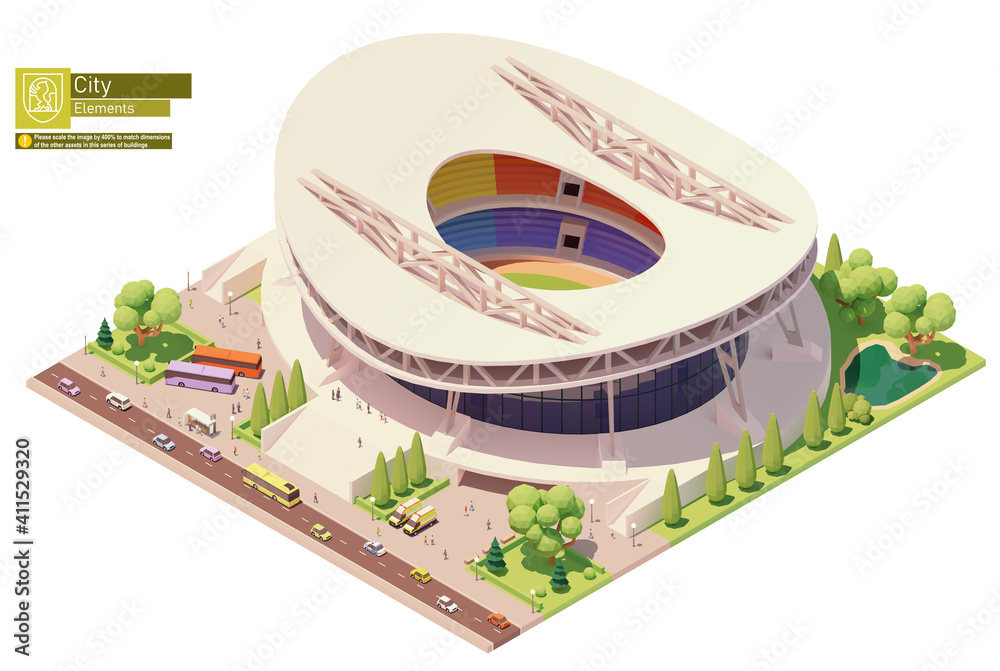 Vector isometric stadium building. Modern sports venue exterior. Soccer ...