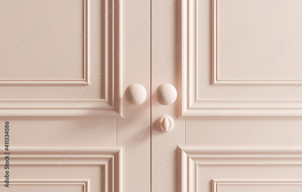 Pink coloured classic doors background. 3d illustration Stock ...