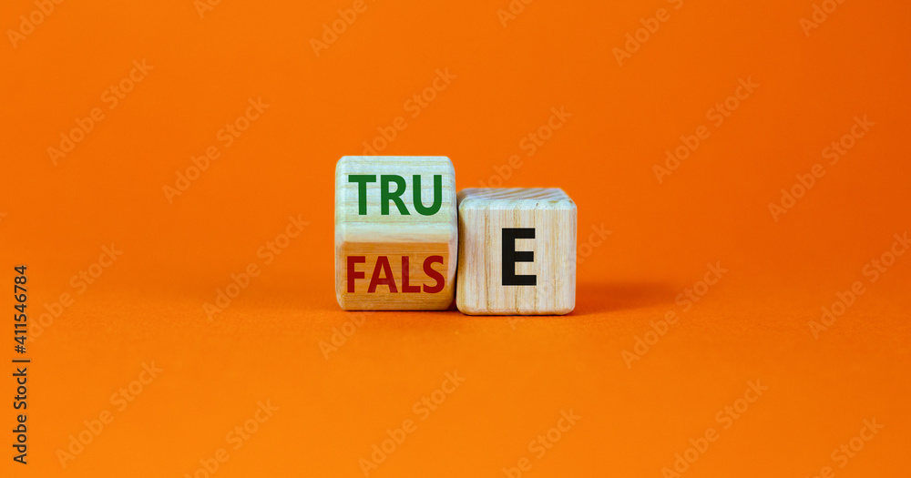 False or true symbol. Turned a wooden cube and changed the word 'false ...