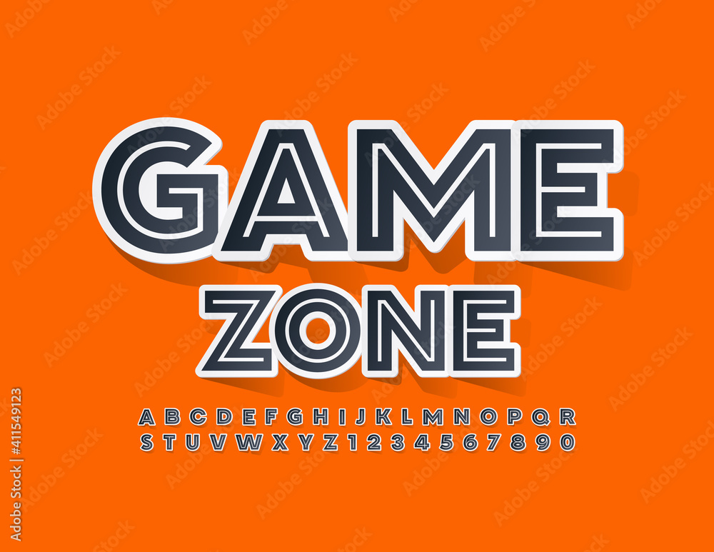 Vector modern sign Game Zone. Creative sticker Font. Trendy set of ...