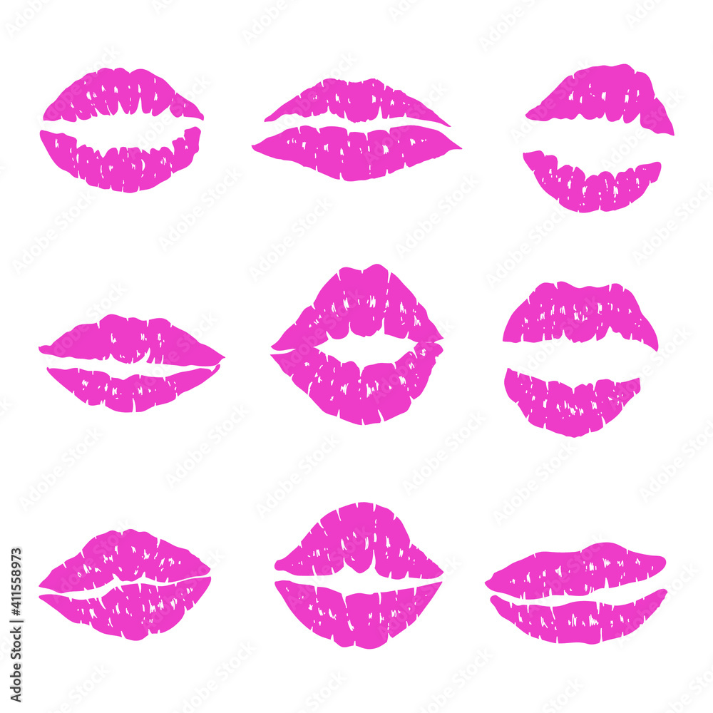 Collection of lipstick marks isolated on white. Vector illustration ...