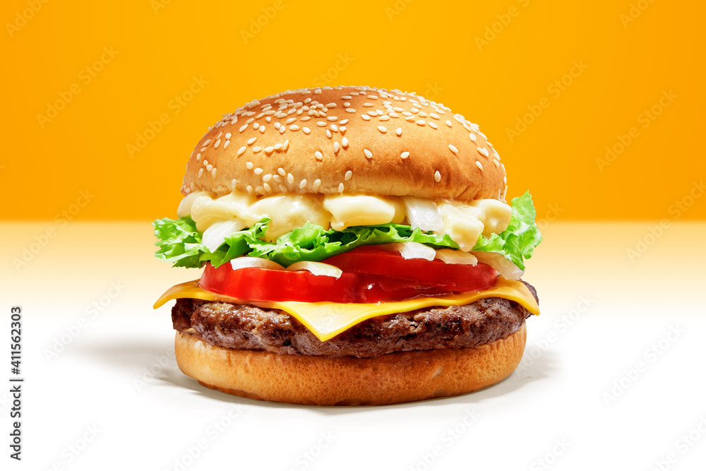 Delicious Beef Burger consists of Bun Bread, Patty, Pickle, Onion ...