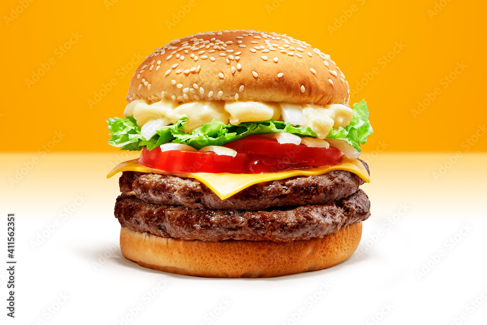 Delicious Double Beef Burger consists of Bun Bread, Patty, Pickle ...