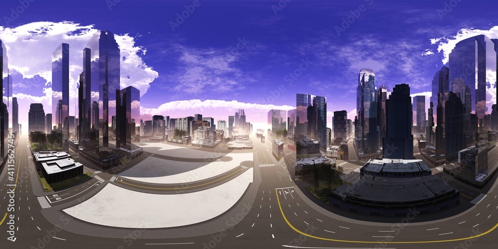 Panorama of the city. HDRI, environment map , Round panorama, spherical ...