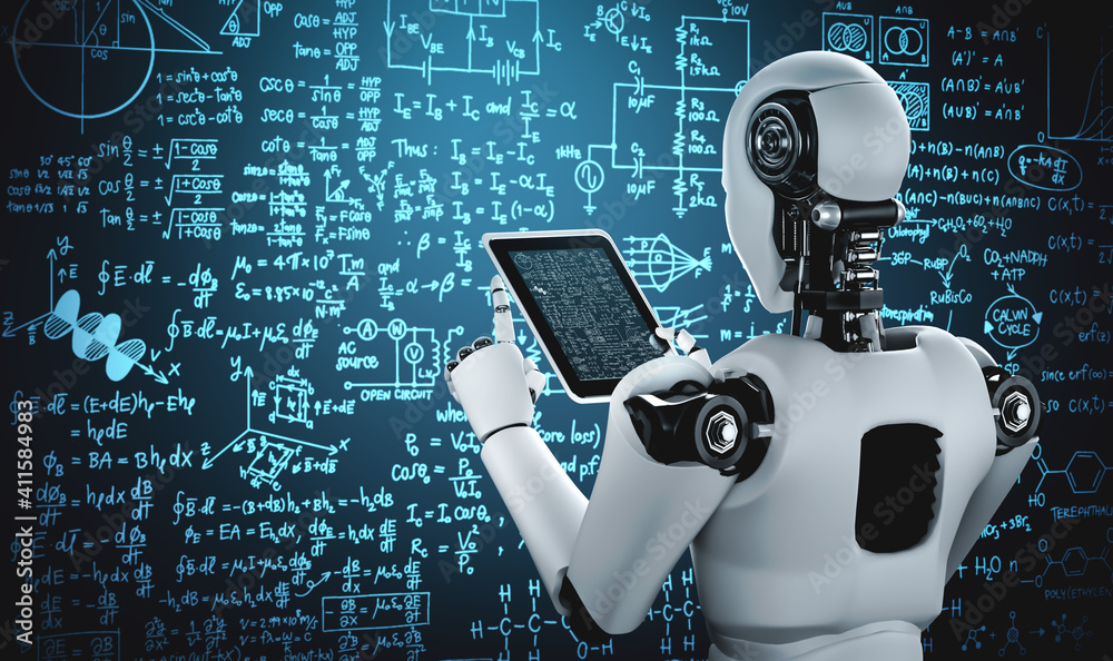 Robot humanoid using tablet computer for engineering science studying ...