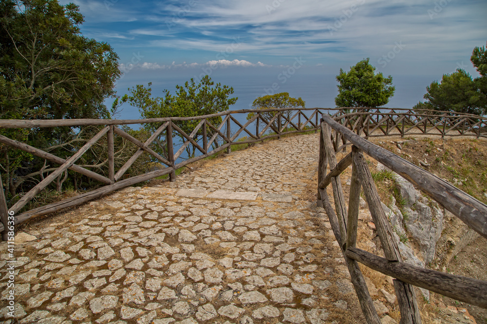 Zdjęcie Stock: Steps leading to Villa Jovis in Capri. The ruins of ...