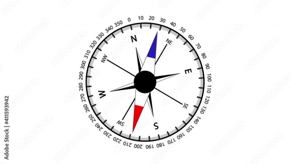 Animation of a rotating compass on a transparent background. Loop ...