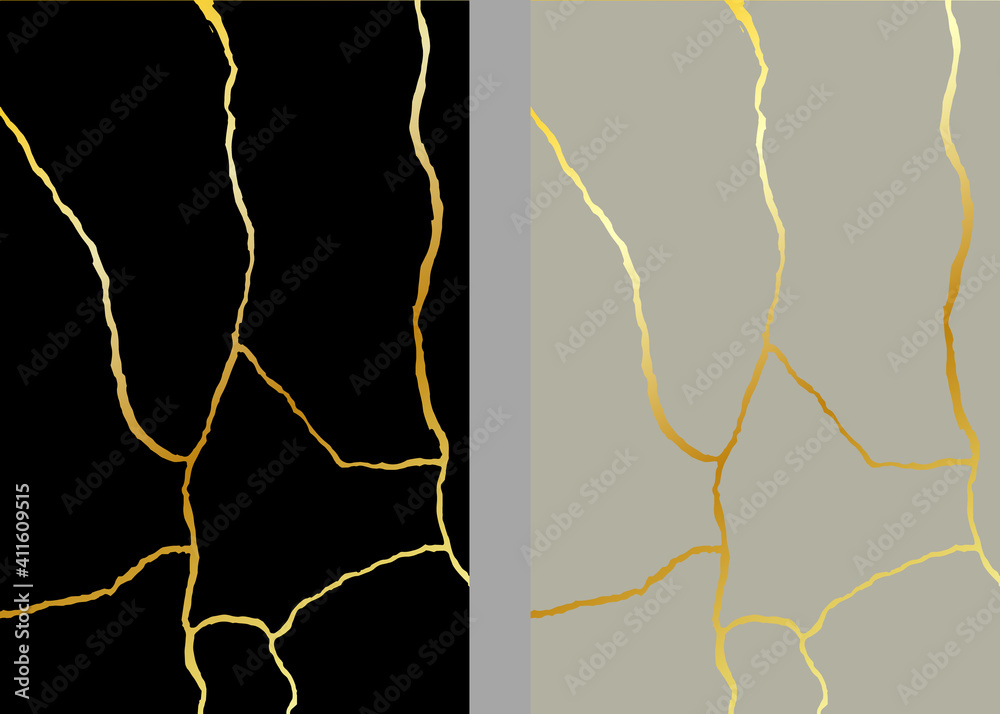 Gold kintsugi vector texture. Broken ceramic background. Kintsugi crack ...
