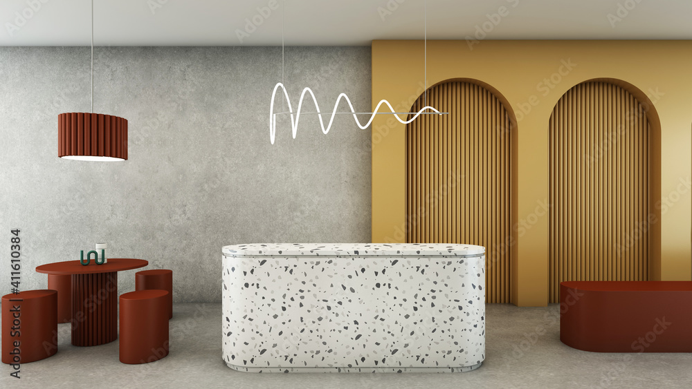 Reception design modern minimal,Waiting area dark red table dark red ...