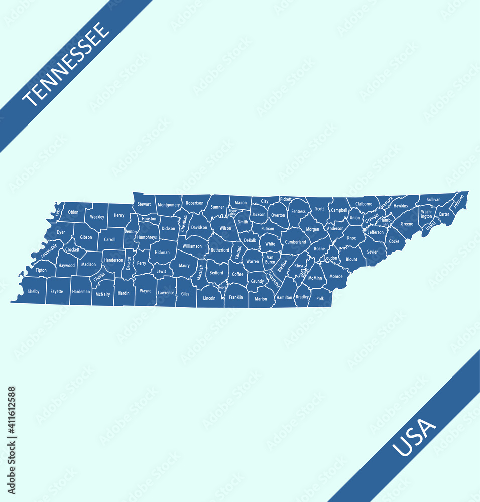 Counties map of Tennessee labeled Stock Vector | Adobe Stock