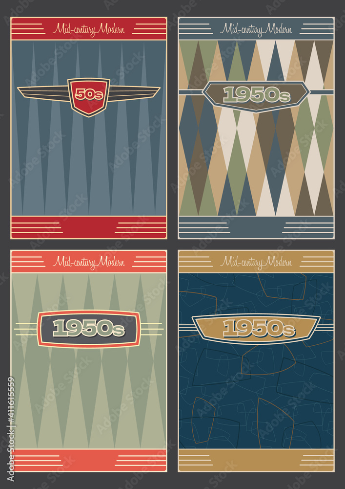 Mid Century Modern Background Set, 1950s Patterns Poster, Cover ...