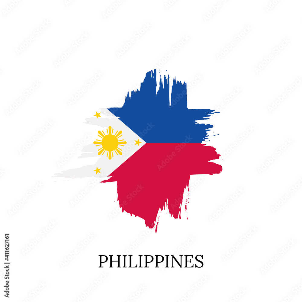 Watercolor painting Philippines national flag. Grunge brush cross ...