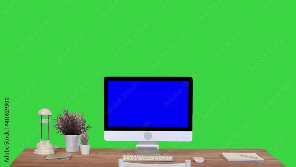 Modern personal computer with blank screen on desktop Mock-up Display ...