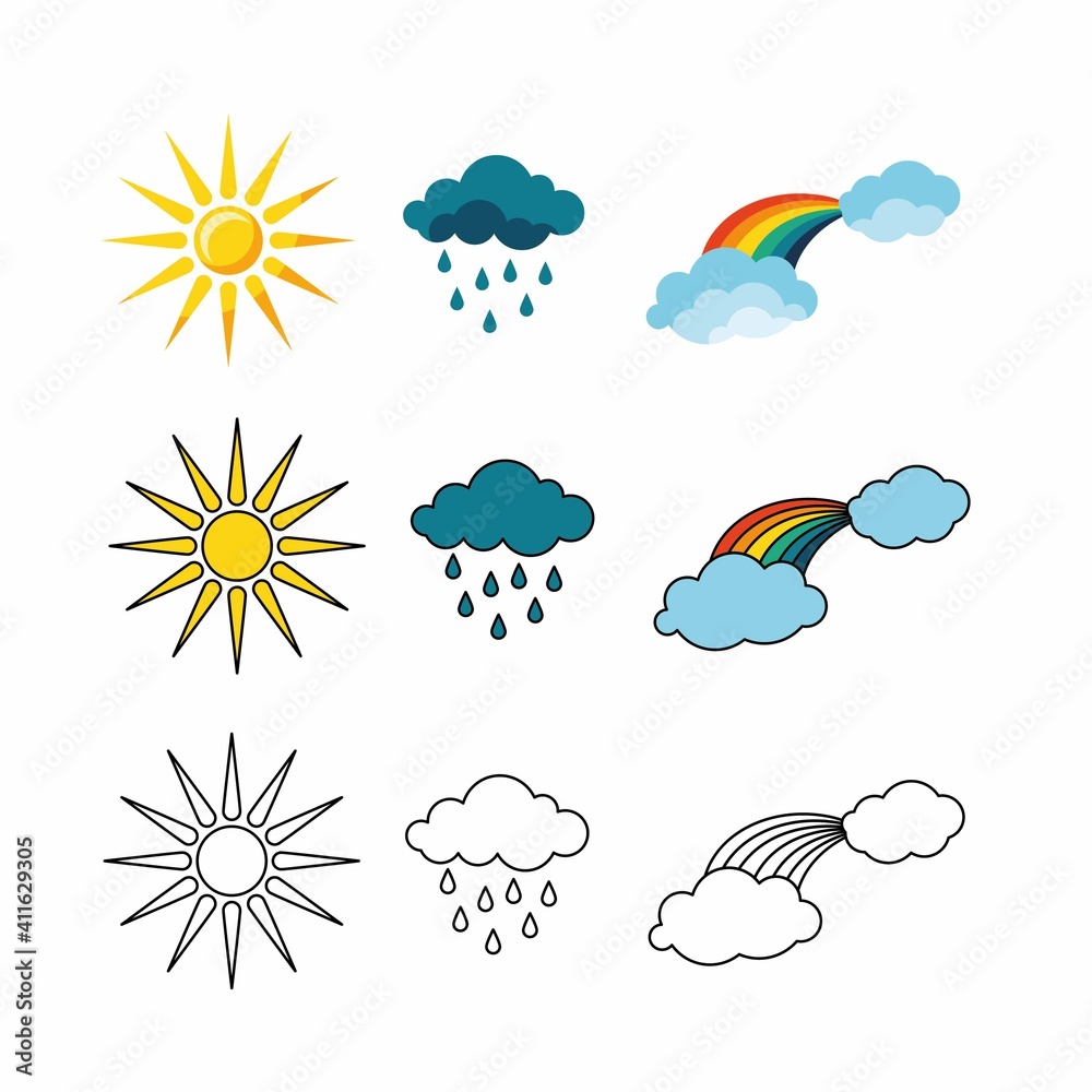 Weather icons set isolated on white background. Vector illustration of ...