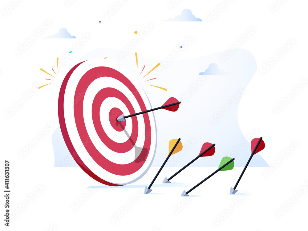 Cartoon arrows missed hitting target mark isolated on white background ...