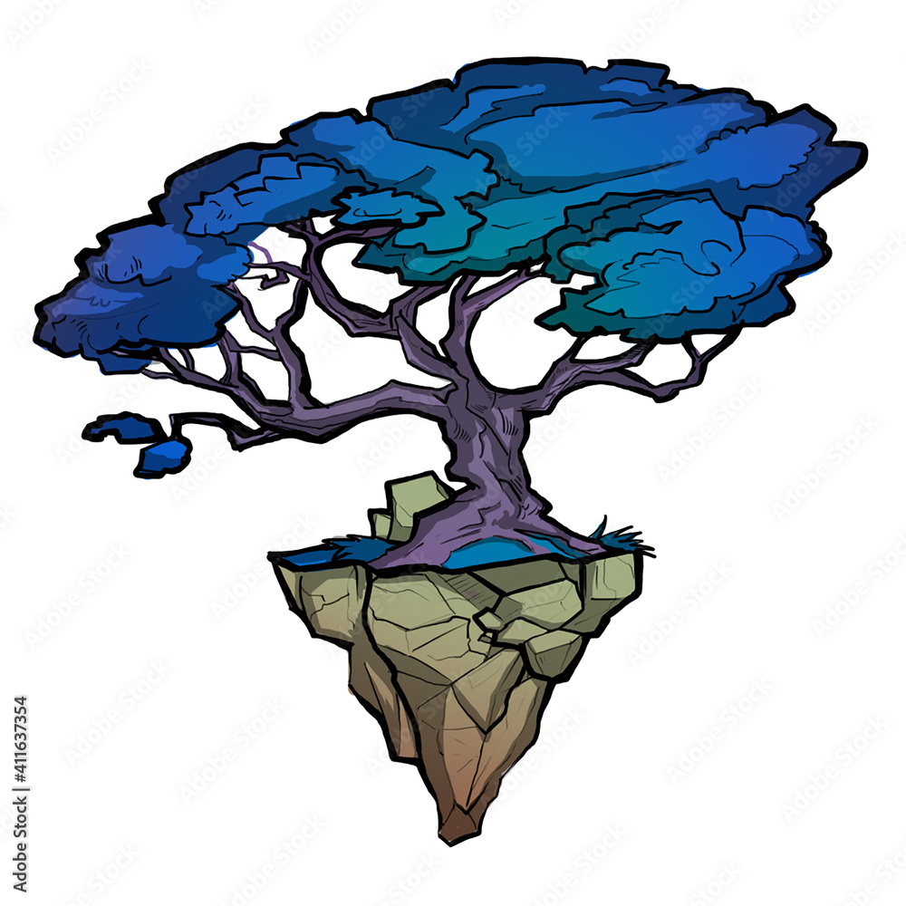 drawing of a tree on a stone, sharp. botanical illustration of tropical ...