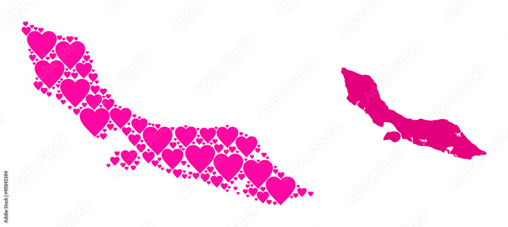 Love pattern and solid map of Curacao Island. Mosaic map of Curacao ...