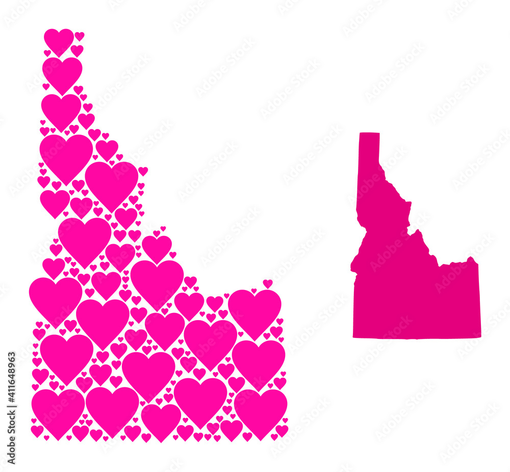 Love collage and solid map of Idaho State. Collage map of Idaho State ...