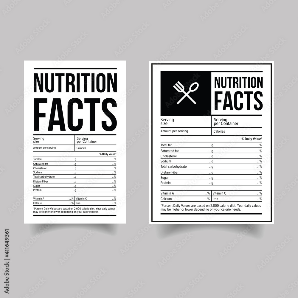 Nutrition Facts label set Stock Vector | Adobe Stock