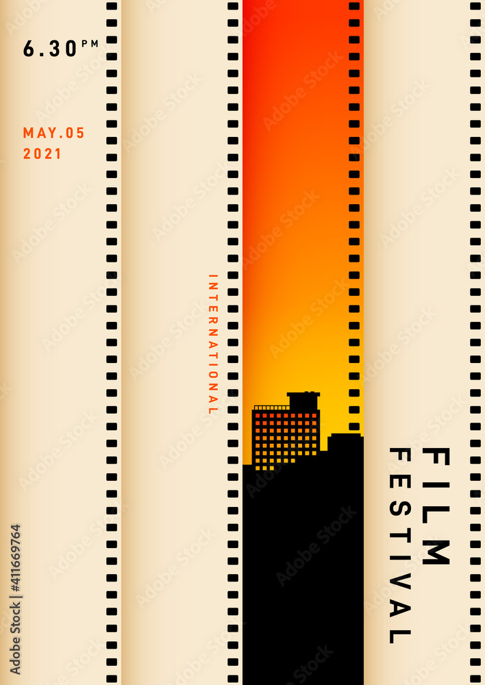 Movie and film poster design template background with vintage filmstrip ...