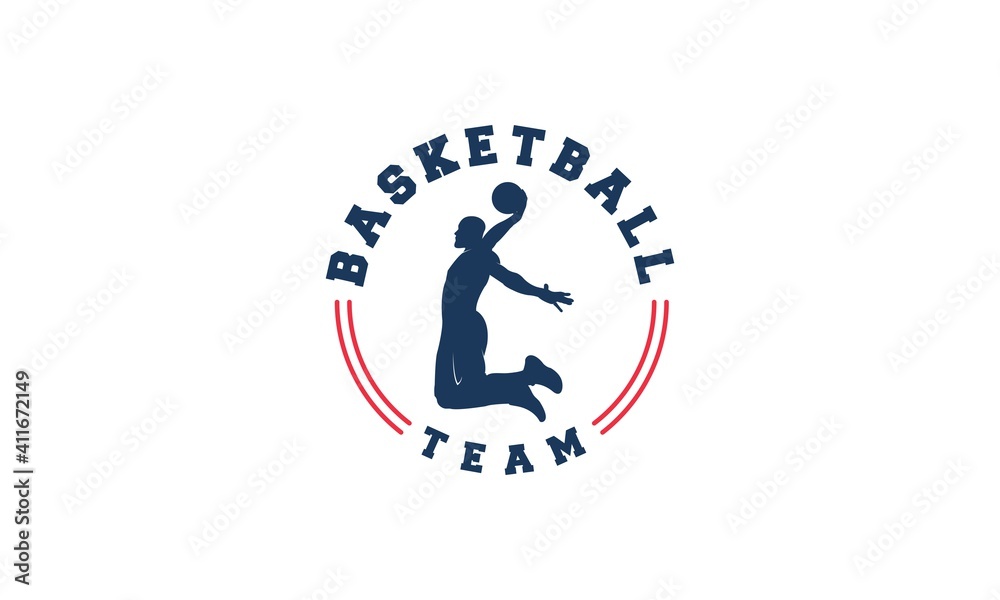 basketball logo with illustration of great looking basketball player ...