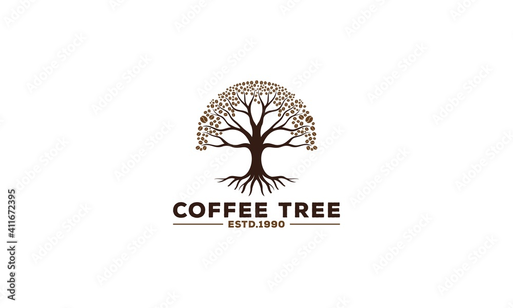 Unique coffee tree logo with leaves made of coffee beans Stock Vector | Adobe Stock