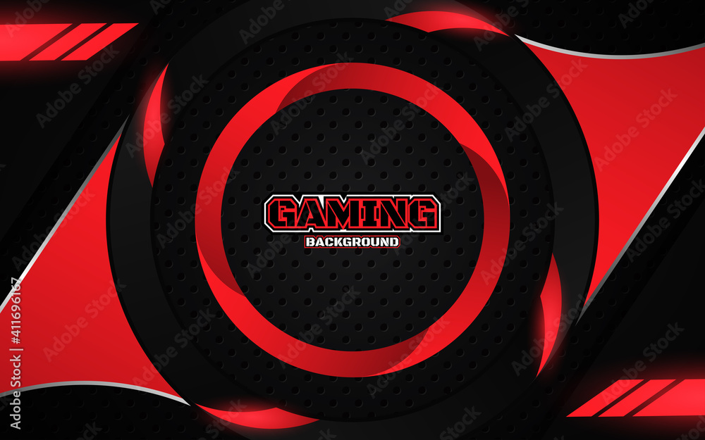 Abstract futuristic geometric black and red gaming background with ...
