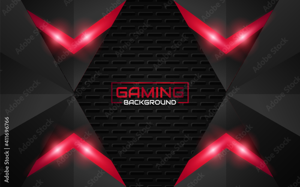 Abstract futuristic geometric black and red gaming background with ...