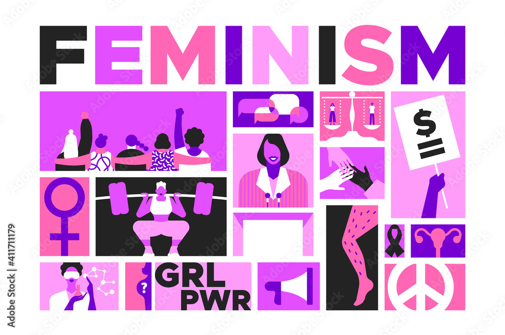 Feminist mosaic illustration set for women rights or international ...