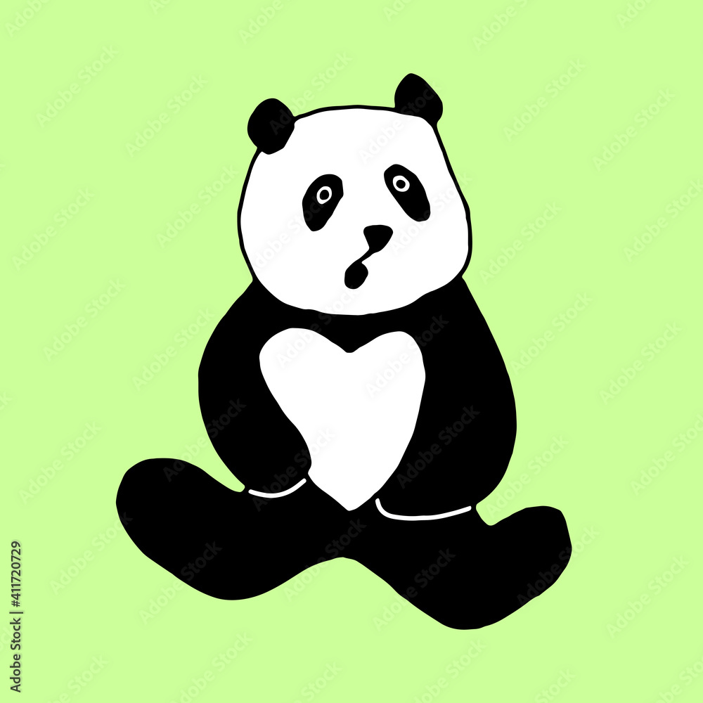 Stylized drawing of the whole body of a sitting panda. Simple animal ...